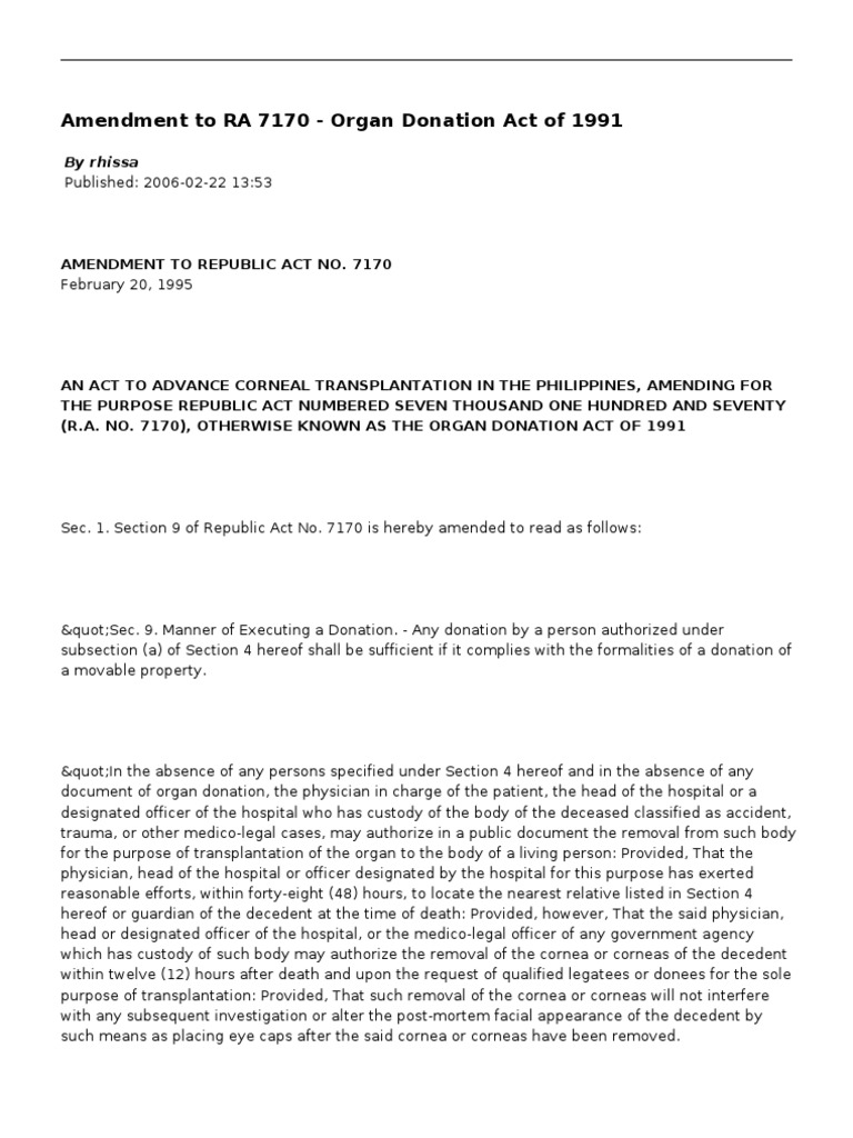 Amendment To Ra 7170 | PDF