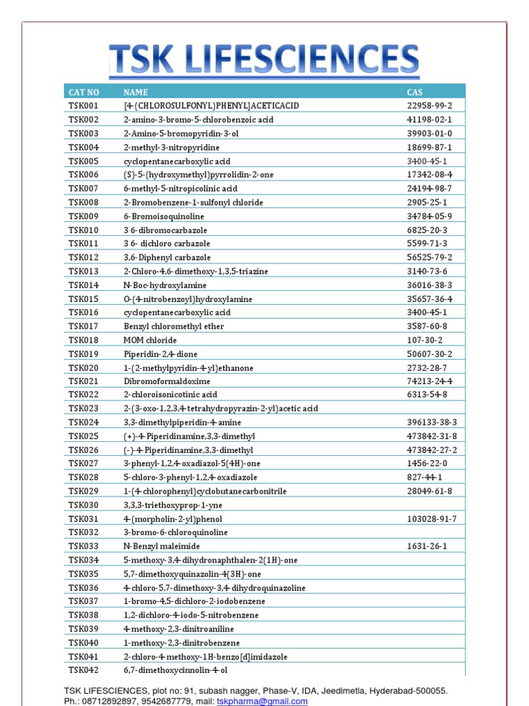 Chemical Catalog and Synthesis Overview | PDF | Fine Chemical | Acid