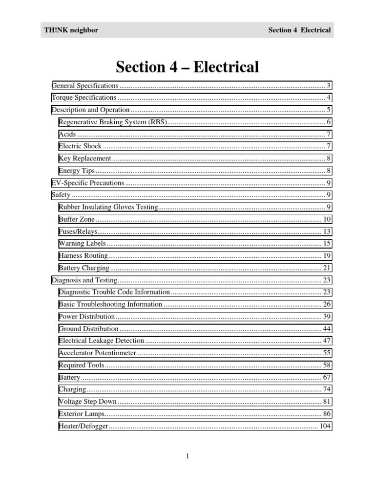 Ford Think Service Manual - Section 4 Electrical | PDF | Battery ...