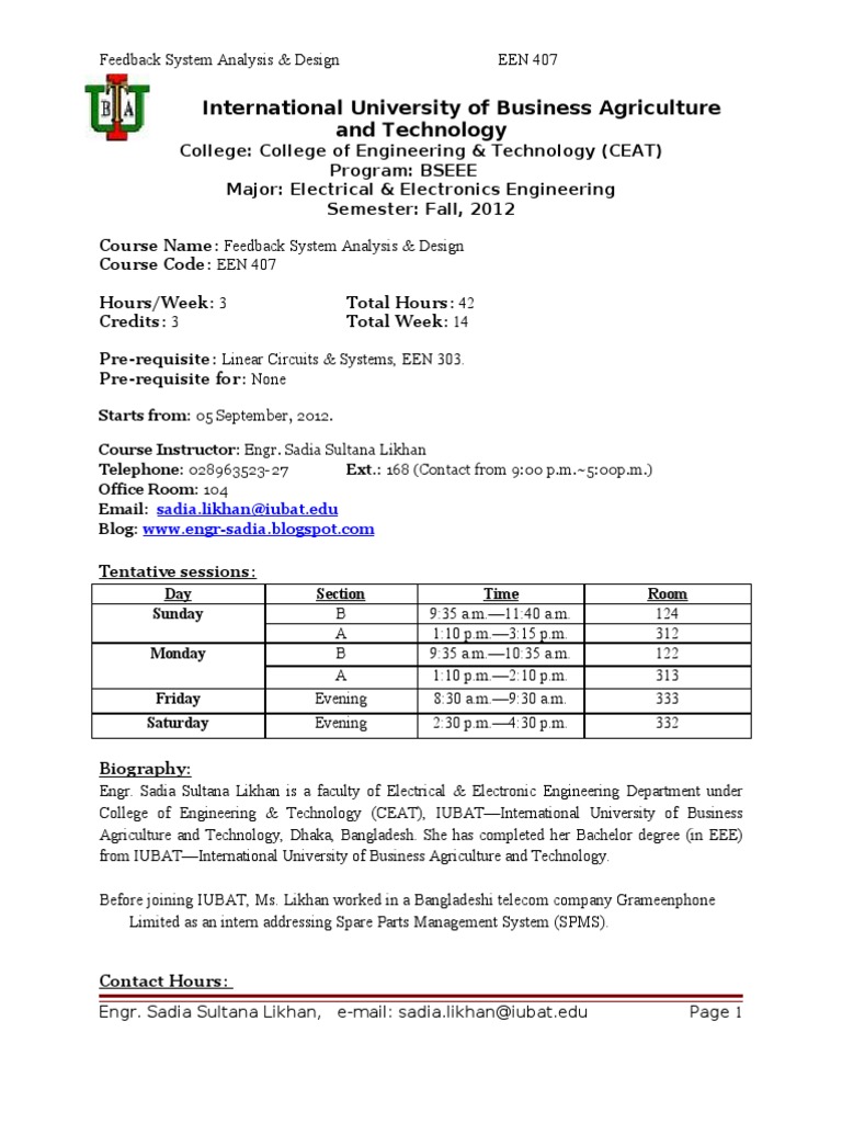 Outline Een 407 | PDF | Control Theory | Control System