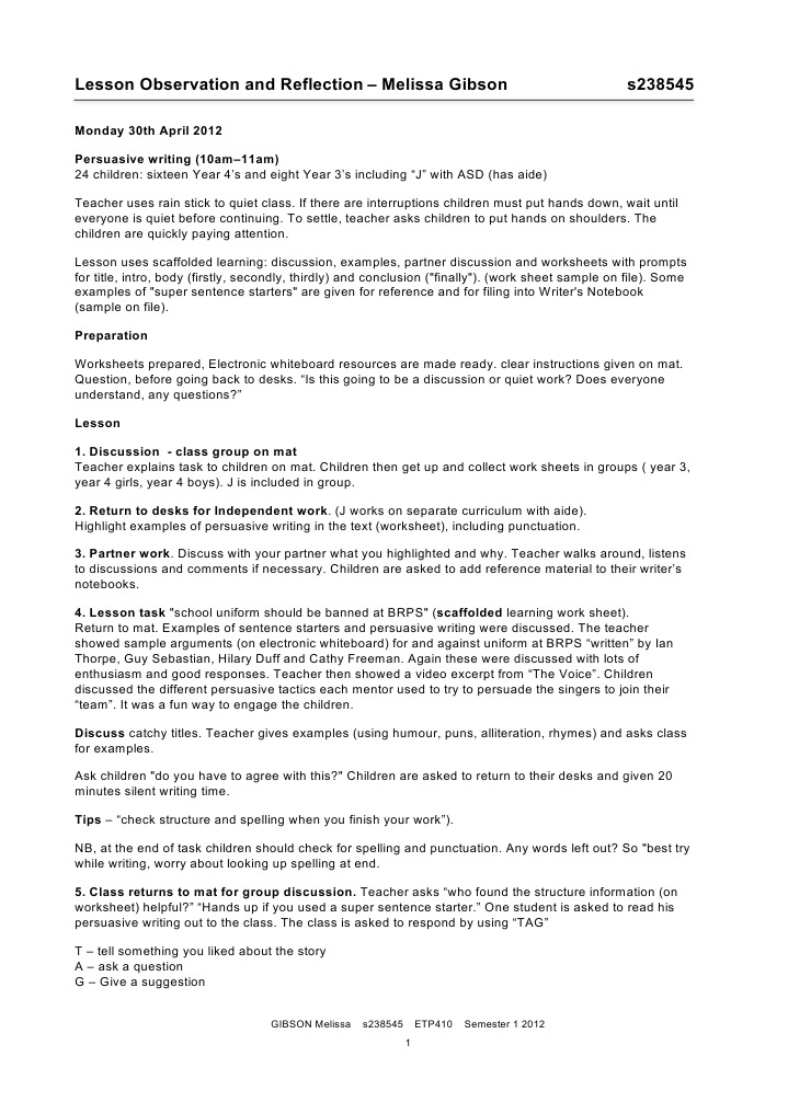 Lesson Observation and Reflection | PDF | Classroom | Literacy