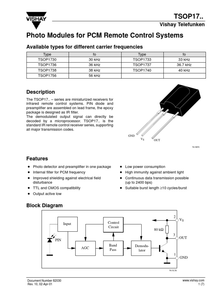 IR Receiver (TSOP1738) | PDF | Infrared | Signal (Electrical Engineering)