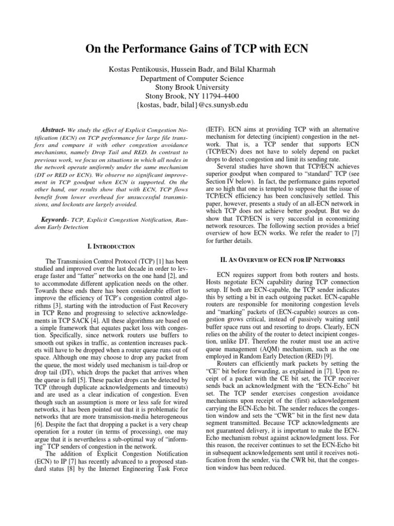 On The Performance Gains Of Tcp With Ecn Pdf Network Congestion