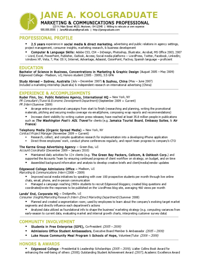 Professional Entry Level Resume | PDF | Public Relations | Social Media