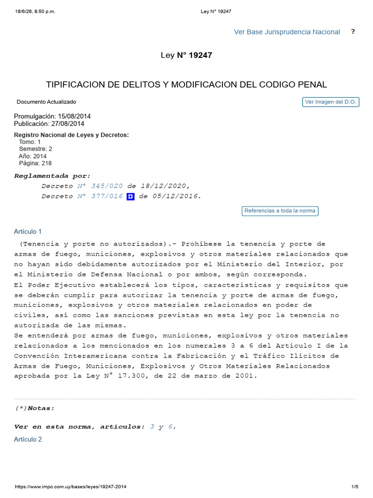 Ley N° 19247 | PDF | Armas de fuego | Munición