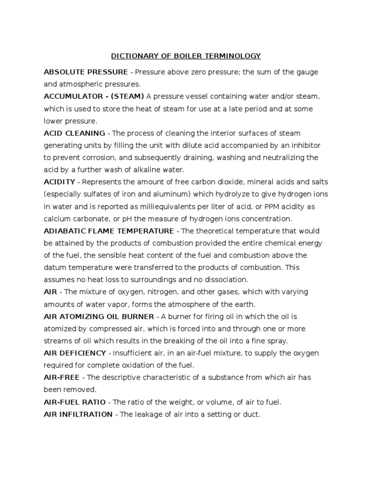 Boiler Terminology Dictionary | PDF | Boiler | Combustion