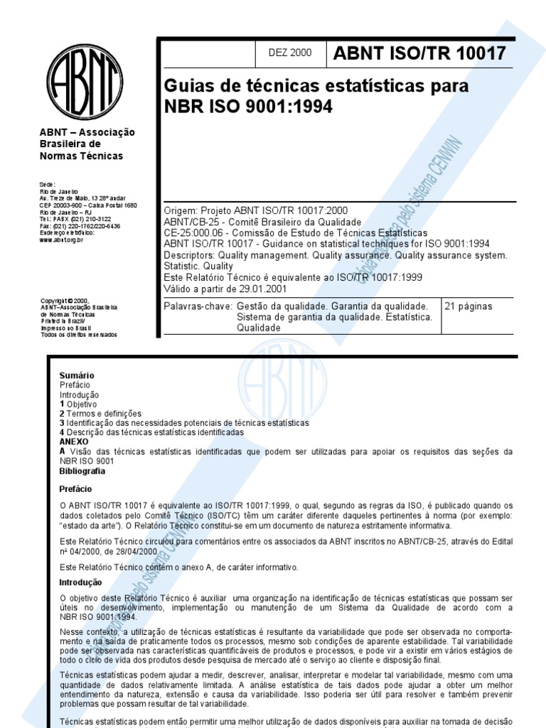 NBR ISO TR 10017 - Tecnicas Estatisticas para Iso 9001 | PDF | ISO 9000 ...
