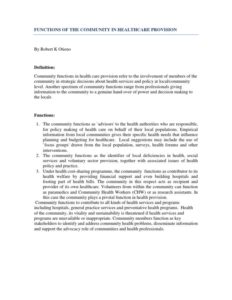 Functions of The Community in Healthcare Provision | PDF | Lifestyle