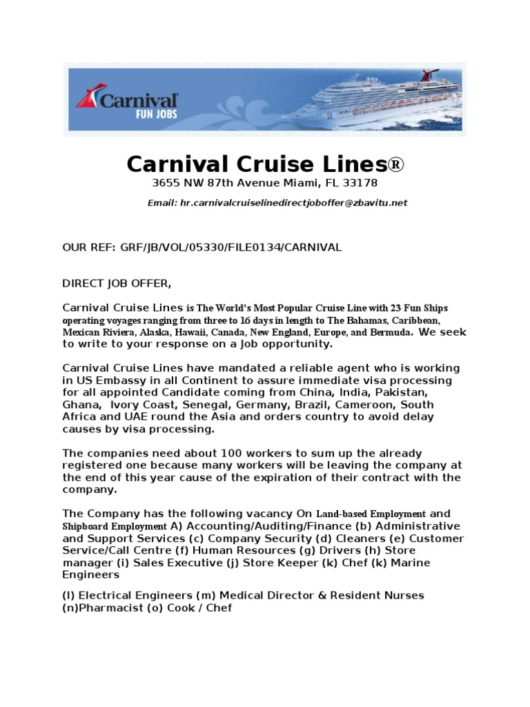 Carnival Fun Job Offer | PDF | Travel Visa | Employment