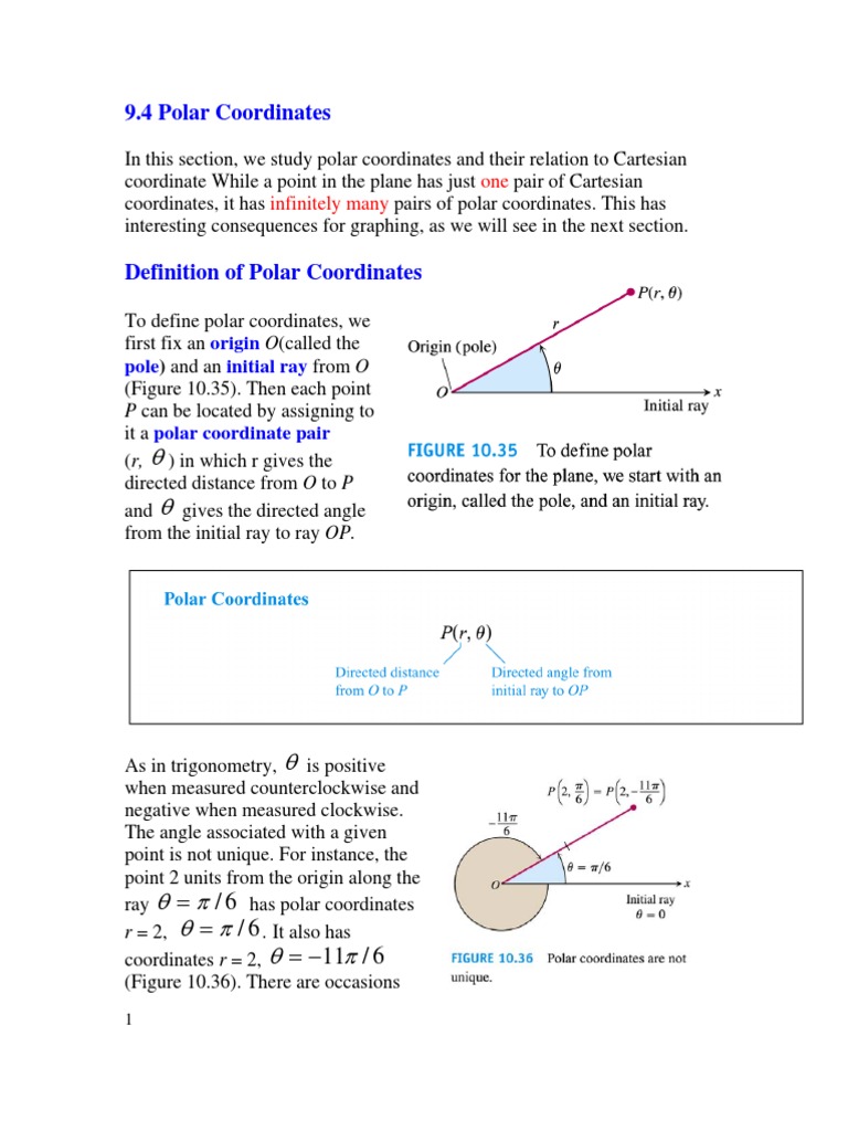 9.4 Polar Coordinates | Coordinate System | Trigonometric Functions