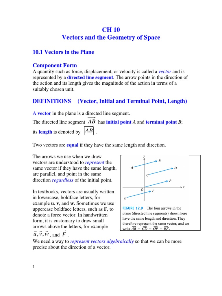 CH 10 Vectors and The Geometry of Space | PDF | Euclidean Vector | Mathematical Objects