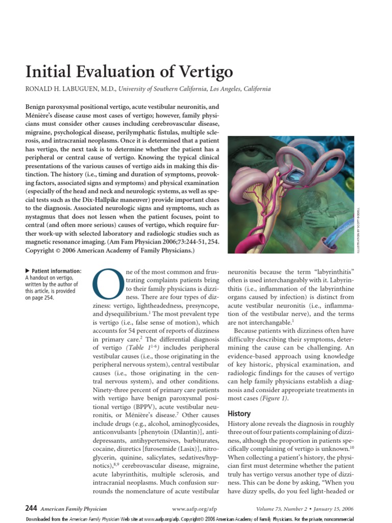 Initial Evaluation Vertigo | PDF | Vertigo | Ménière's Disease