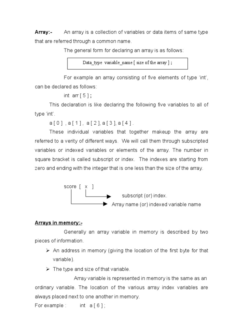 Array:-: Data - Type Variable - Name (Size of The Array) | PDF | Array ... Array:-: Data - Type Variable - Name (Size of The Array) | PDF | Array ...