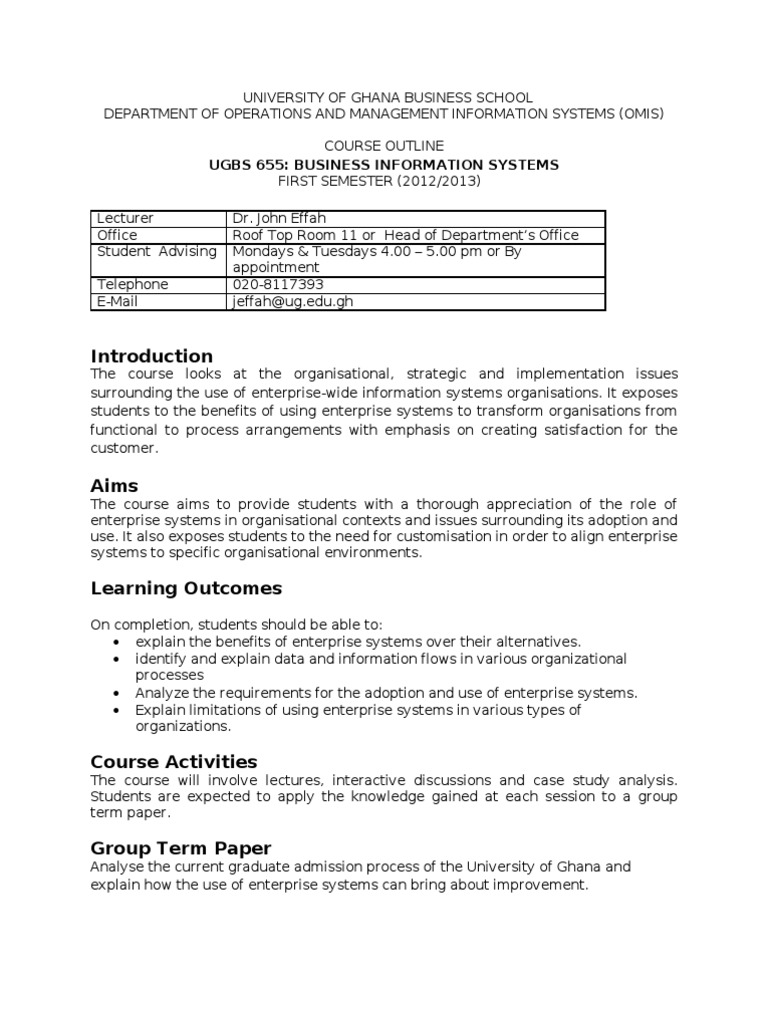 Business Information Systems Course Outline | PDF | Enterprise Resource ...