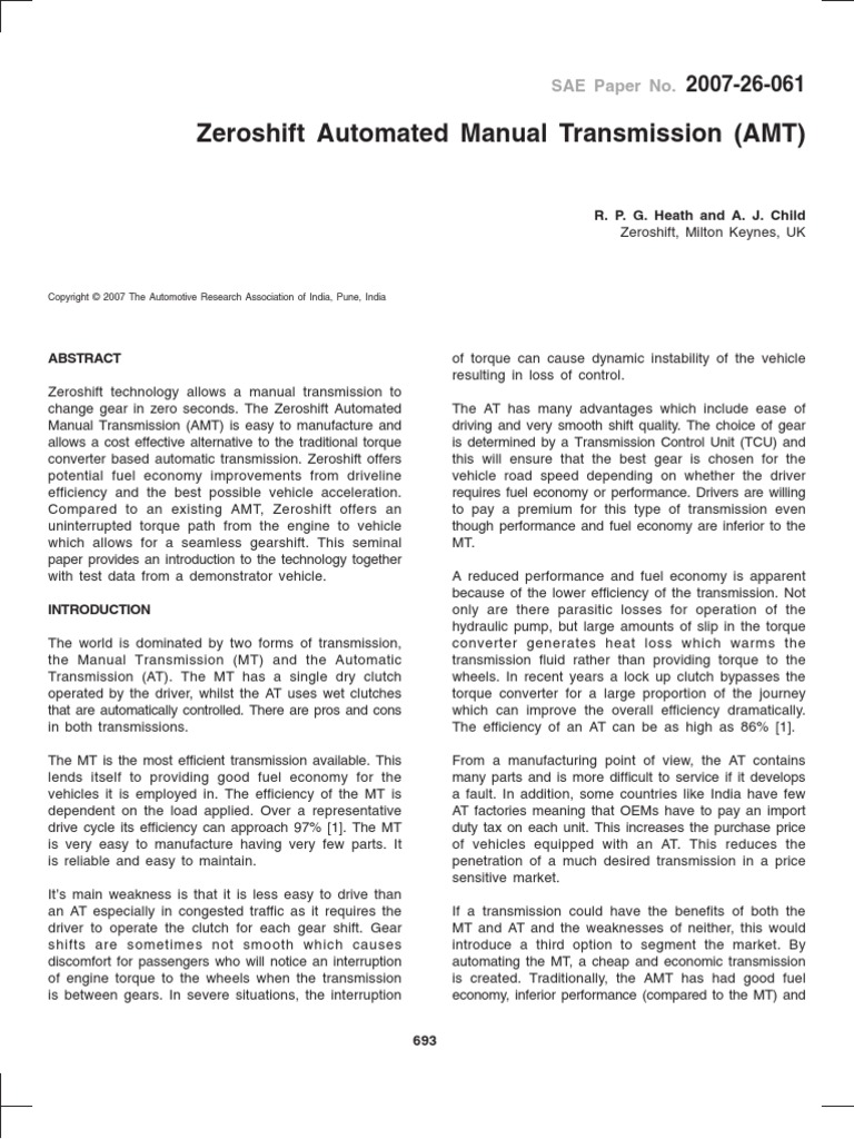 Zeroshift Automated Manual Transmission SAE2007!26!061 | PDF | Automatic Transmission ...