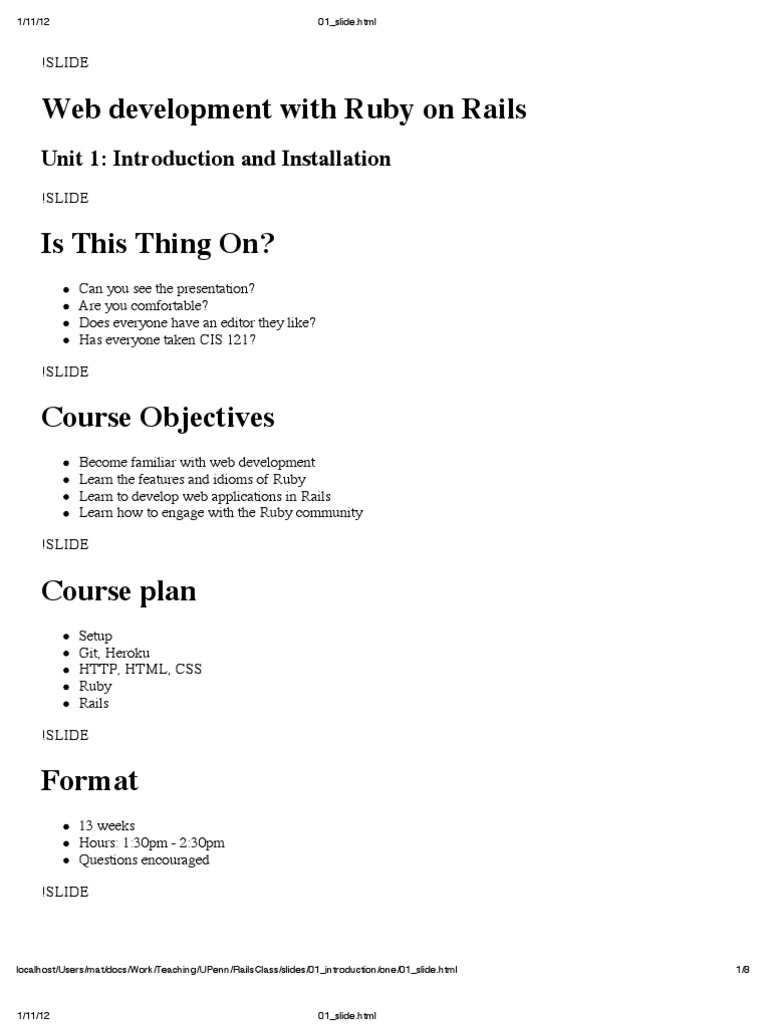 Web Development With Ruby On Rails: Unit 1: Introduction and ...