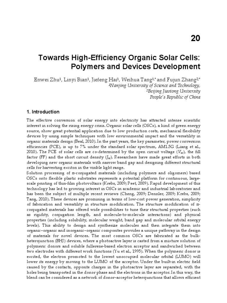 InTech-Towards High Efficiency Organic Solar Cells Polymers and Devices ...