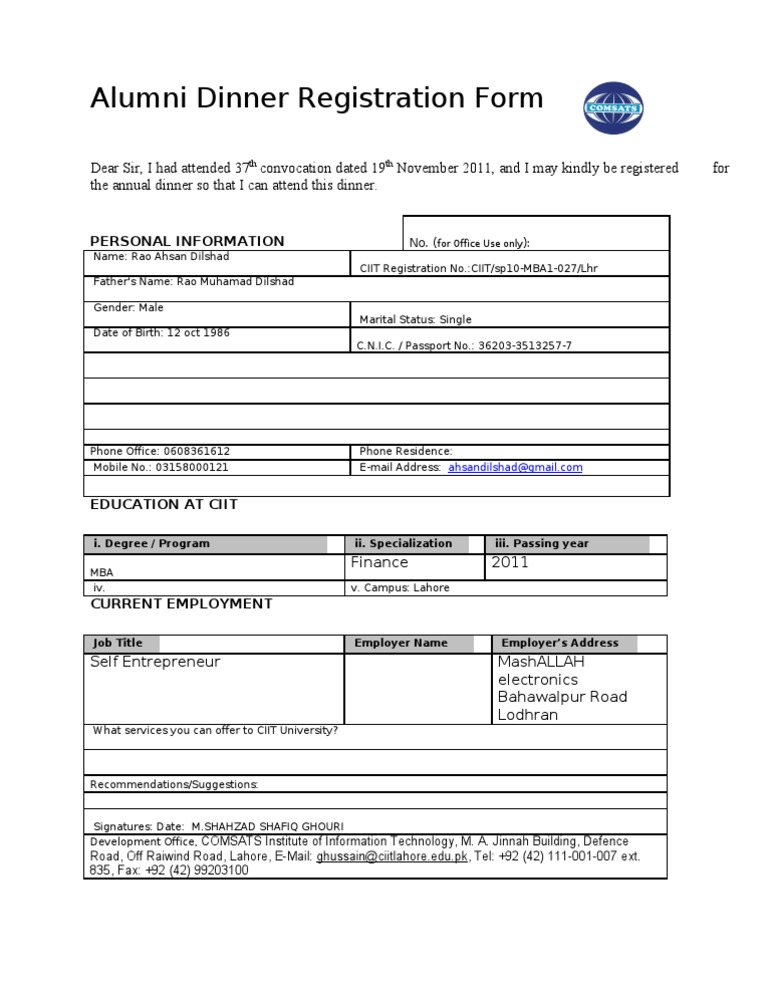 Alumni Registration Form | PDF
