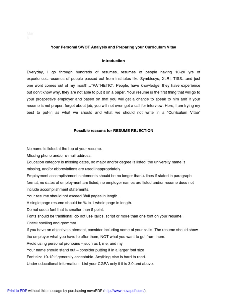 SWOT Analysis CV | Résumé | Leadership