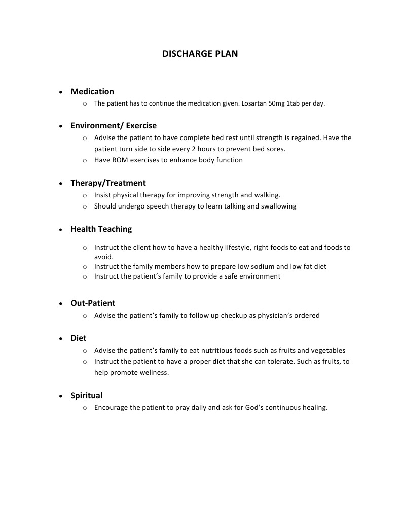 Discharge Plan for CVA