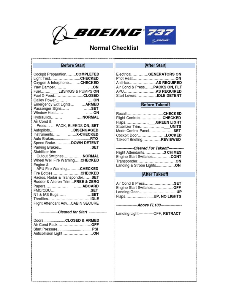 Normal Checklist 737-700 | PDF