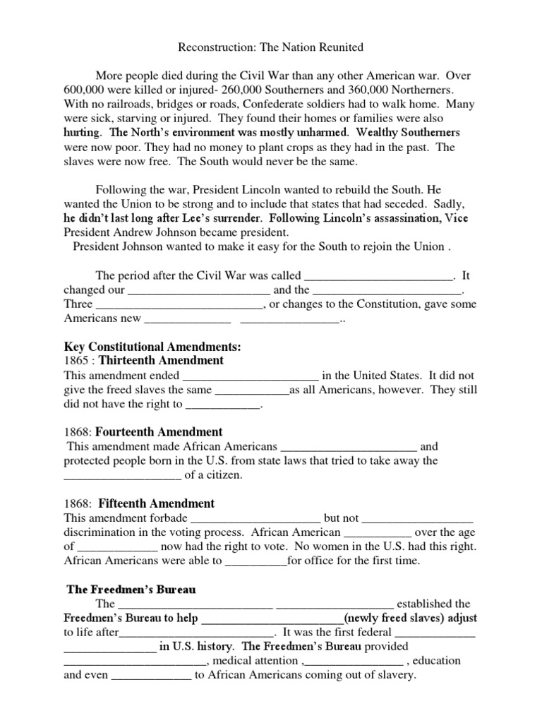 Civil War - Reconstruction Notes.pdf | Freedman | Reconstruction Era