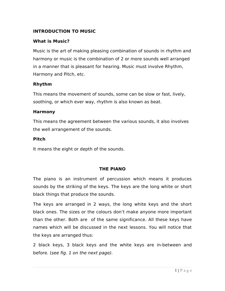 Introduction To Music | PDF | Piano | Performing Arts