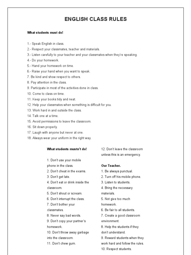 English Class Rules and Expectations | PDF