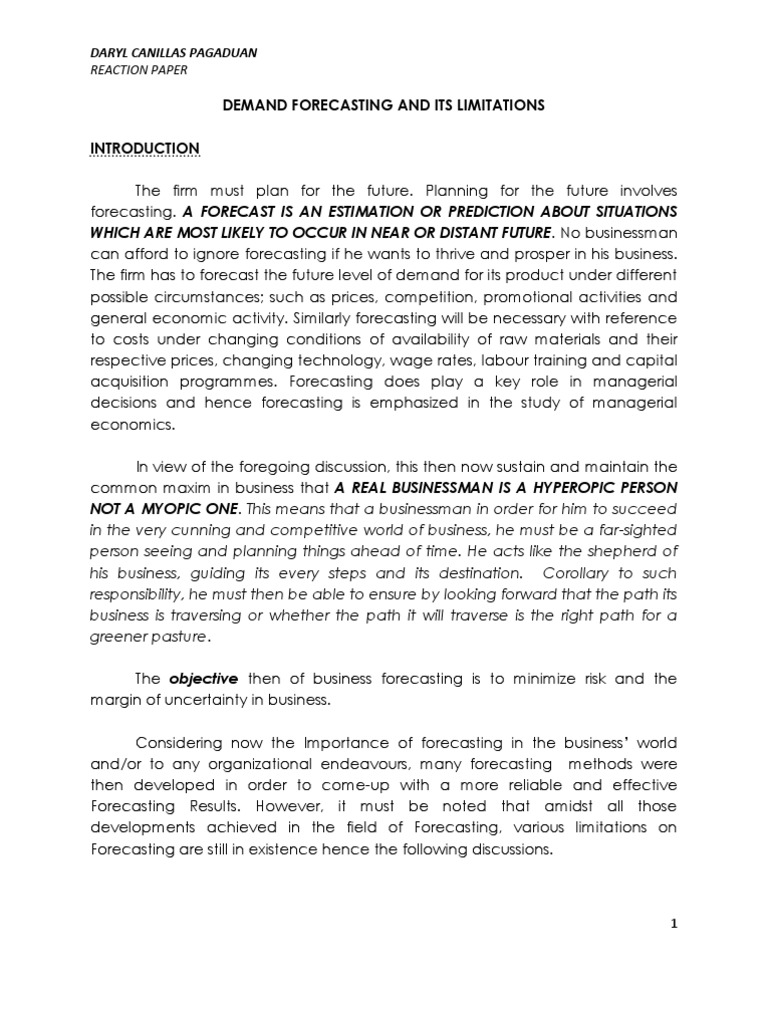 Demand Forecasting and Its Limitations | PDF | Forecasting | Time Series