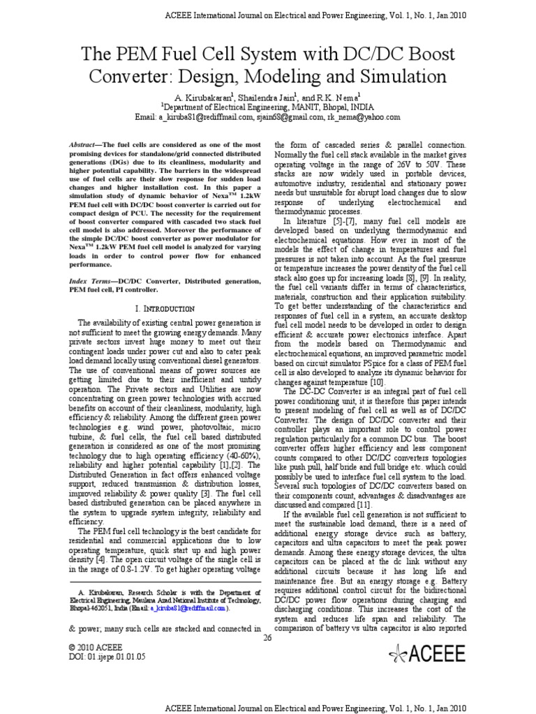 The PEM Fuel Cell System With DC/DC Boost Converter: Design, Modeling and Simulation | PDF ...