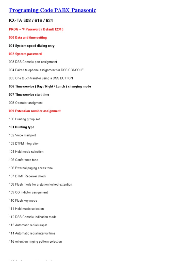 Panasonic PABX Programming Guide | PDF | Teaching Methods & Materials ...