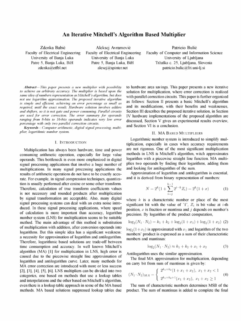 An Iterative Mitchell's Algorithm Based Multiplier | PDF | Logarithm ...