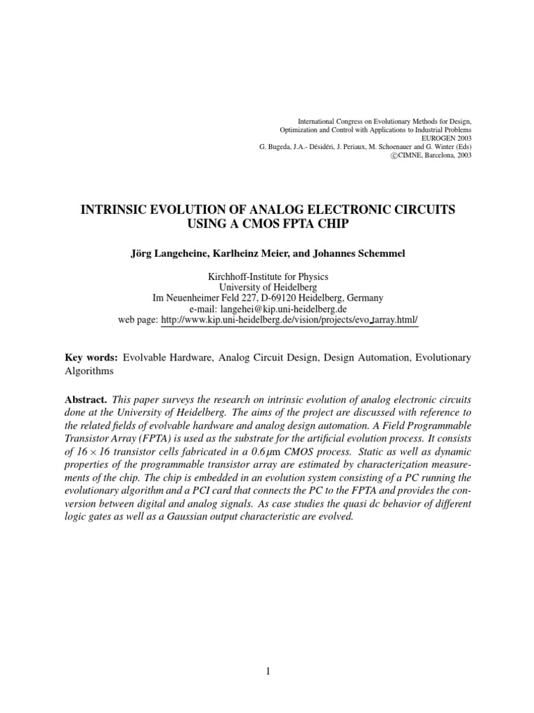Artificial Evolution and Electronics | PDF | Electronic Circuits ...