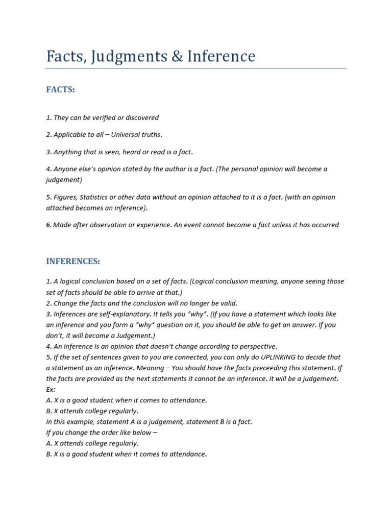 Facts, Inference, Judgement | PDF | Inference | Opinion