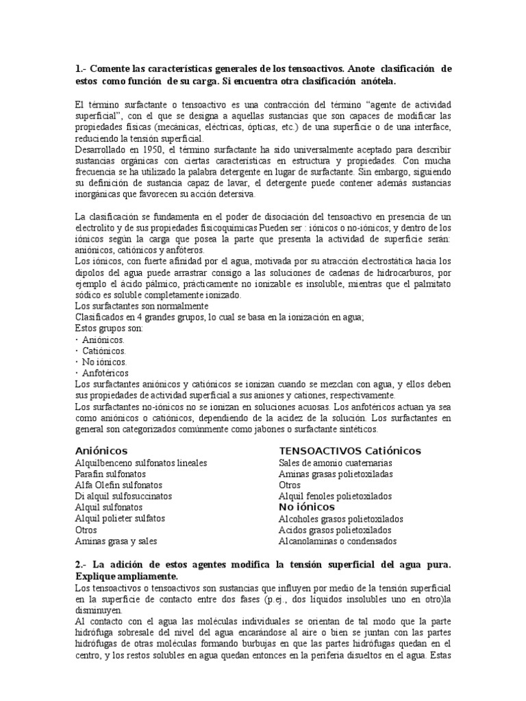 Clasificación de Tensoactivos y Surfactantes | PDF | Tensioactivo ...
