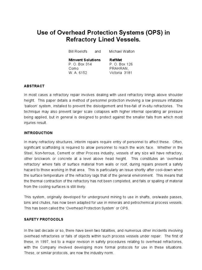 Overhead Protection Systems | PDF | Refractory | Balloon