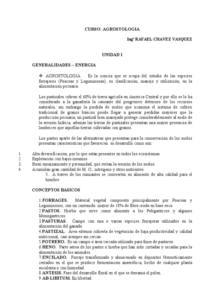 Introducción a la Agrostología | PDF | Nutrición | Dieta y nutrición