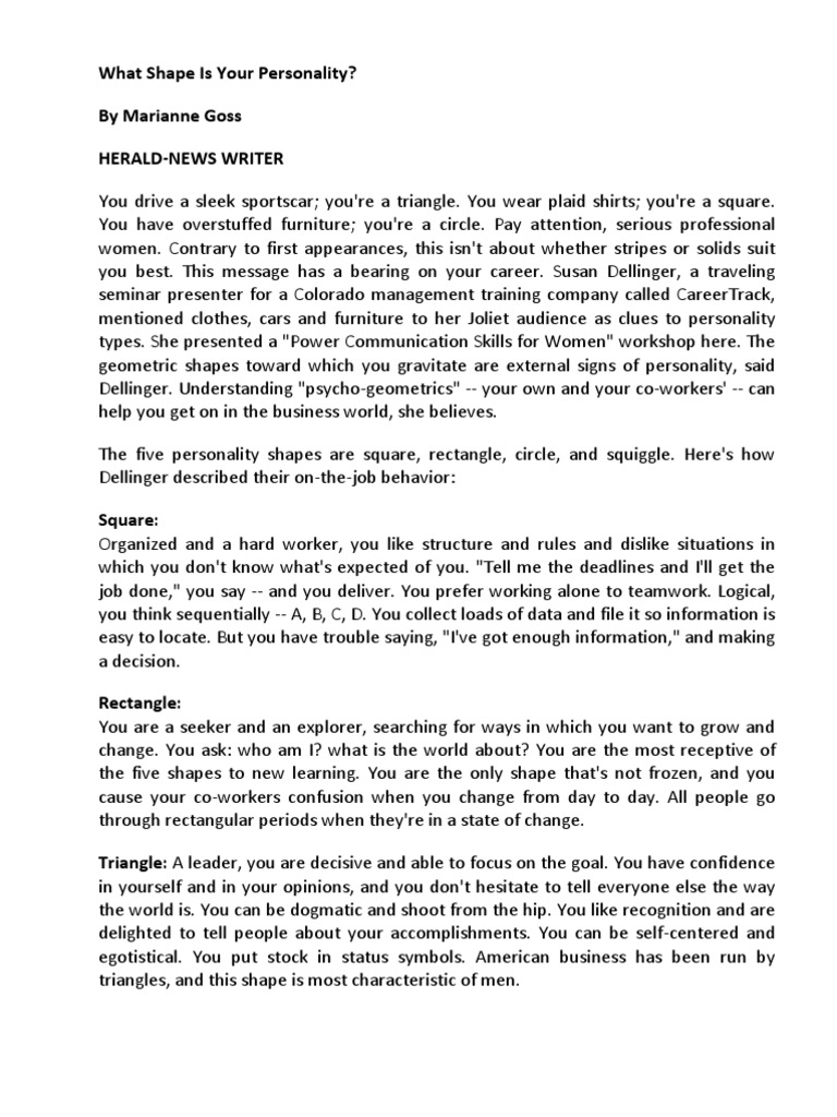 What Shape Is Your Personality | PDF | Emergence | Leadership