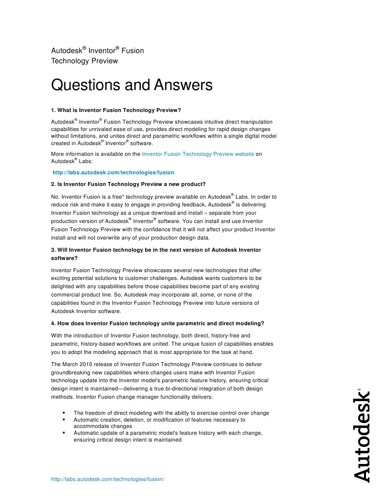 Questions and Answers: Autodesk Inventor Fusion Technology Preview ...