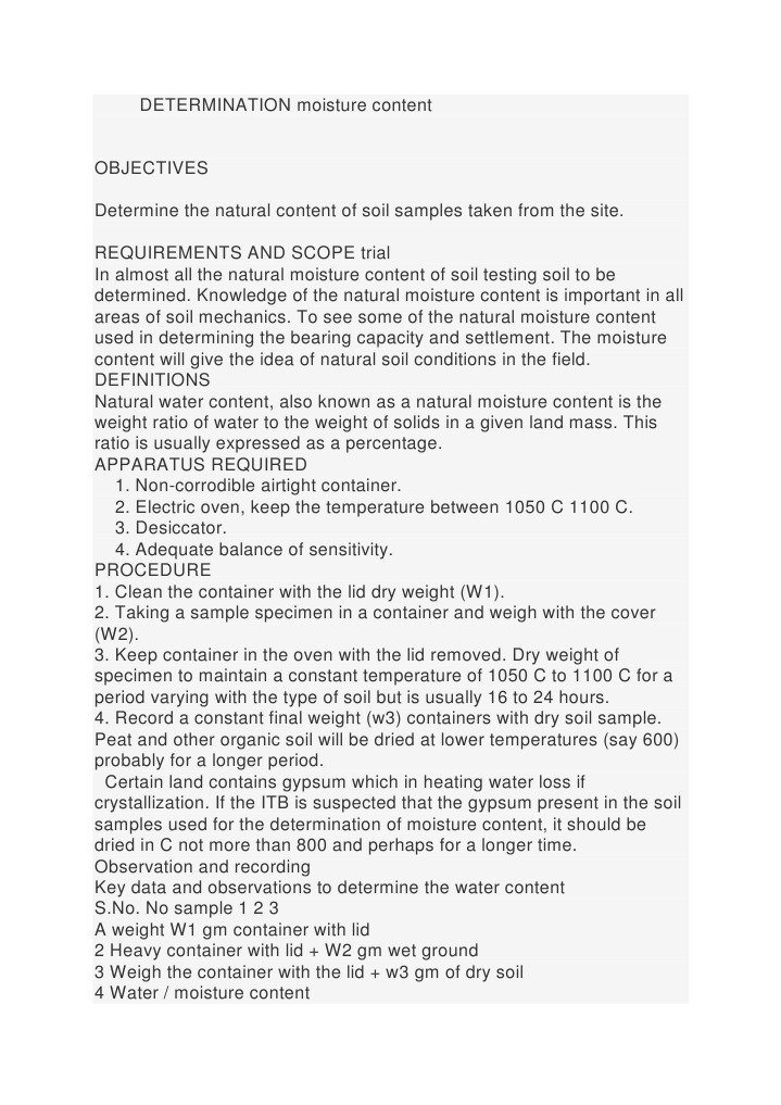 DETERMINATION Moisture Content | PDF