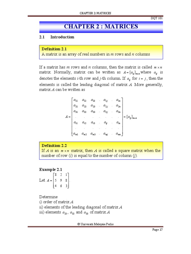 Notes Chapter 2_Matrices | Matrix (Mathematics) | Determinant | Free 30 ...