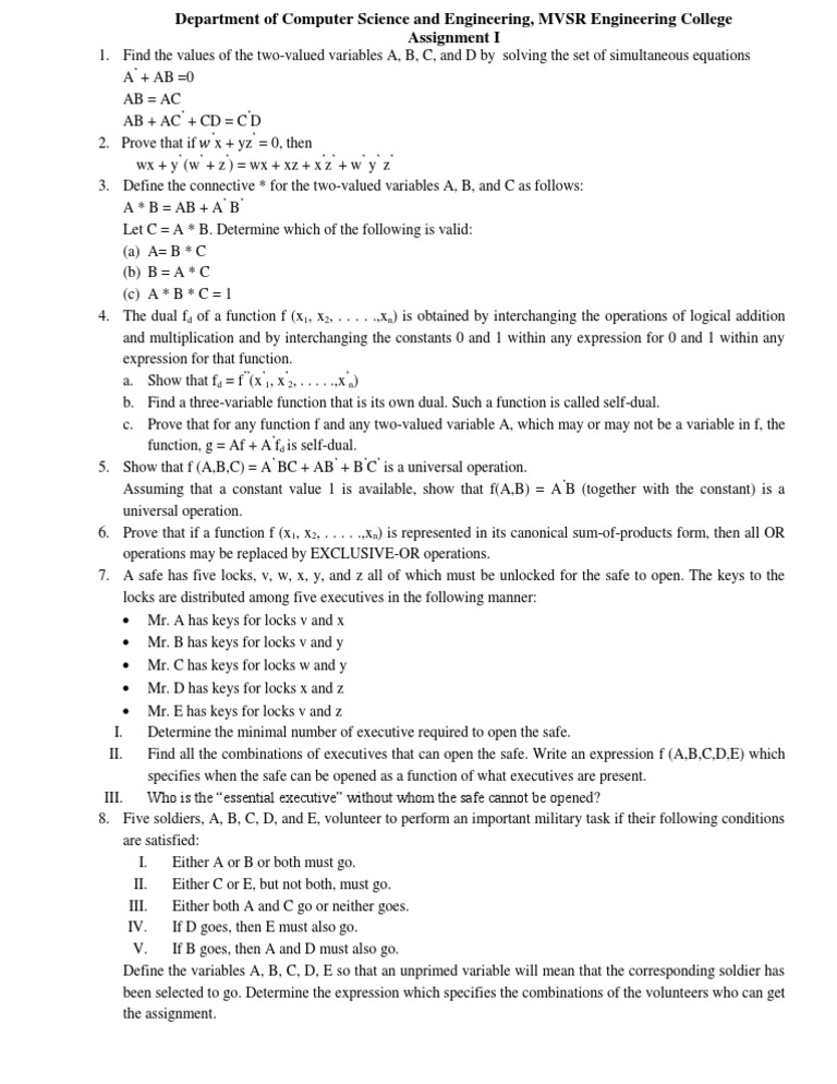 Switching and Finite Automata Theory Assignment Ques | PDF | Variable (Mathematics) | Function ...