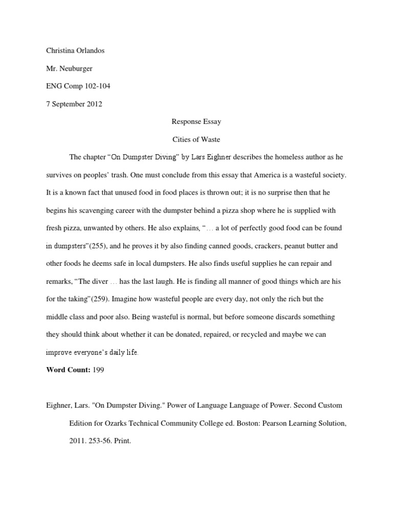 On Dumpster Diving Response Essay | PDF
