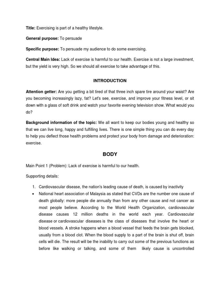 Persuasive Speech To Do Some Exercise Pdf Cardiovascular Diseases