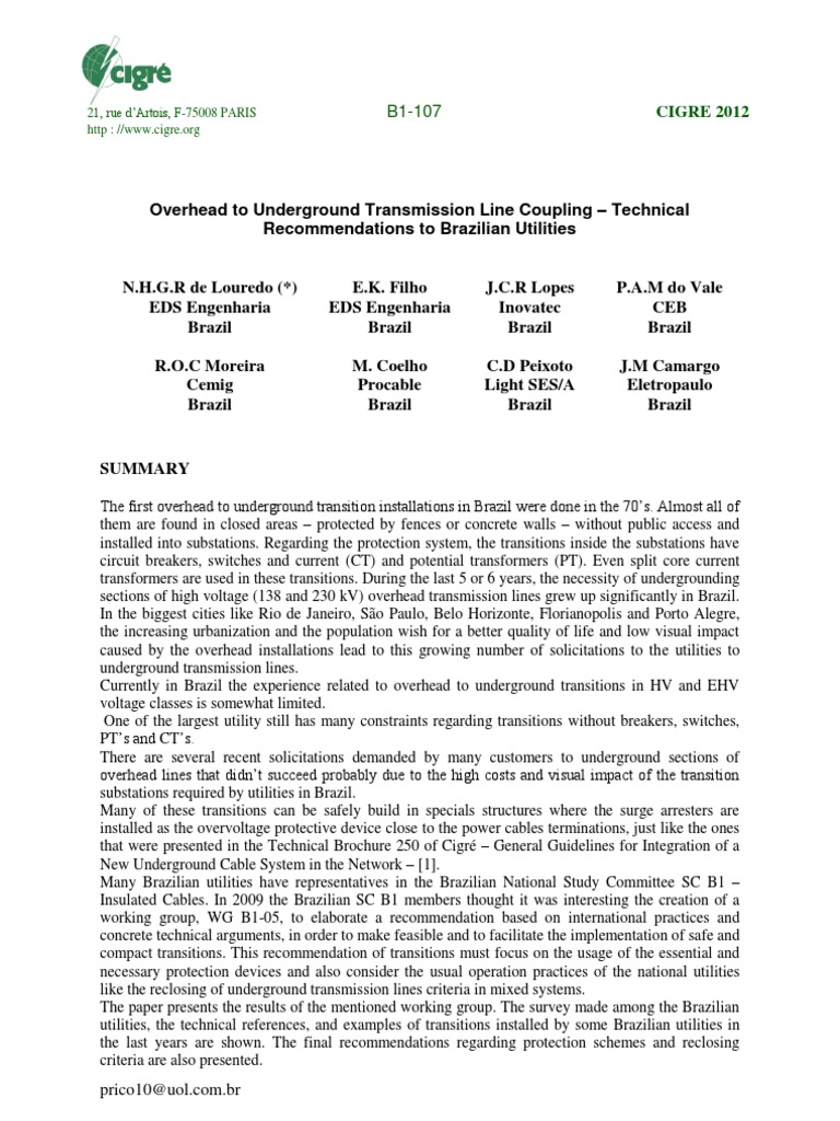 Overhead To Underground Transmission Line Coupling - Technical ...