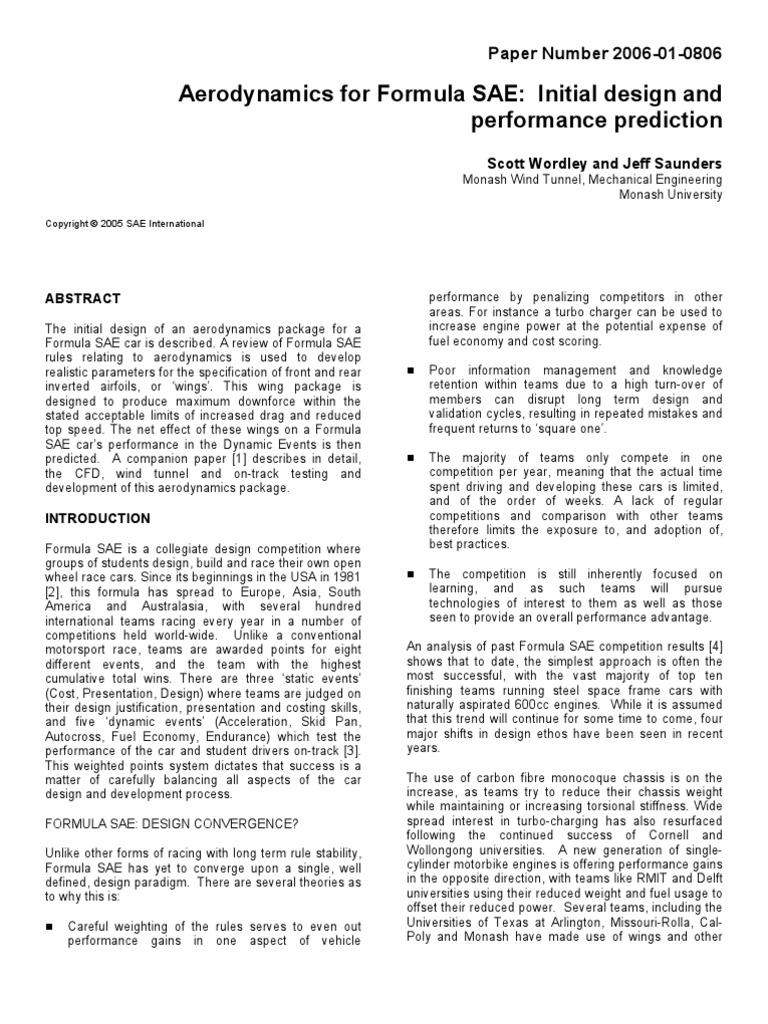 FSAE Aero Initial Performance Predictions - Monash | PDF | Drag ...