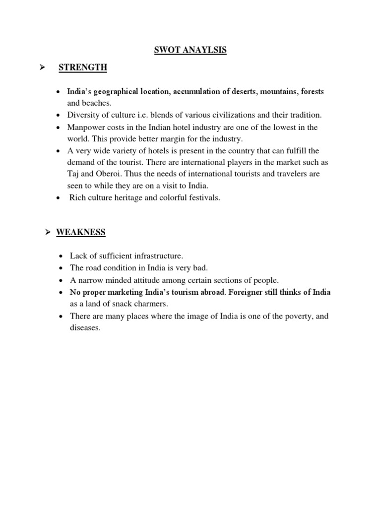 Swot Analysis of Hotel Industry | Download Free PDF | Tourism | Swot ...