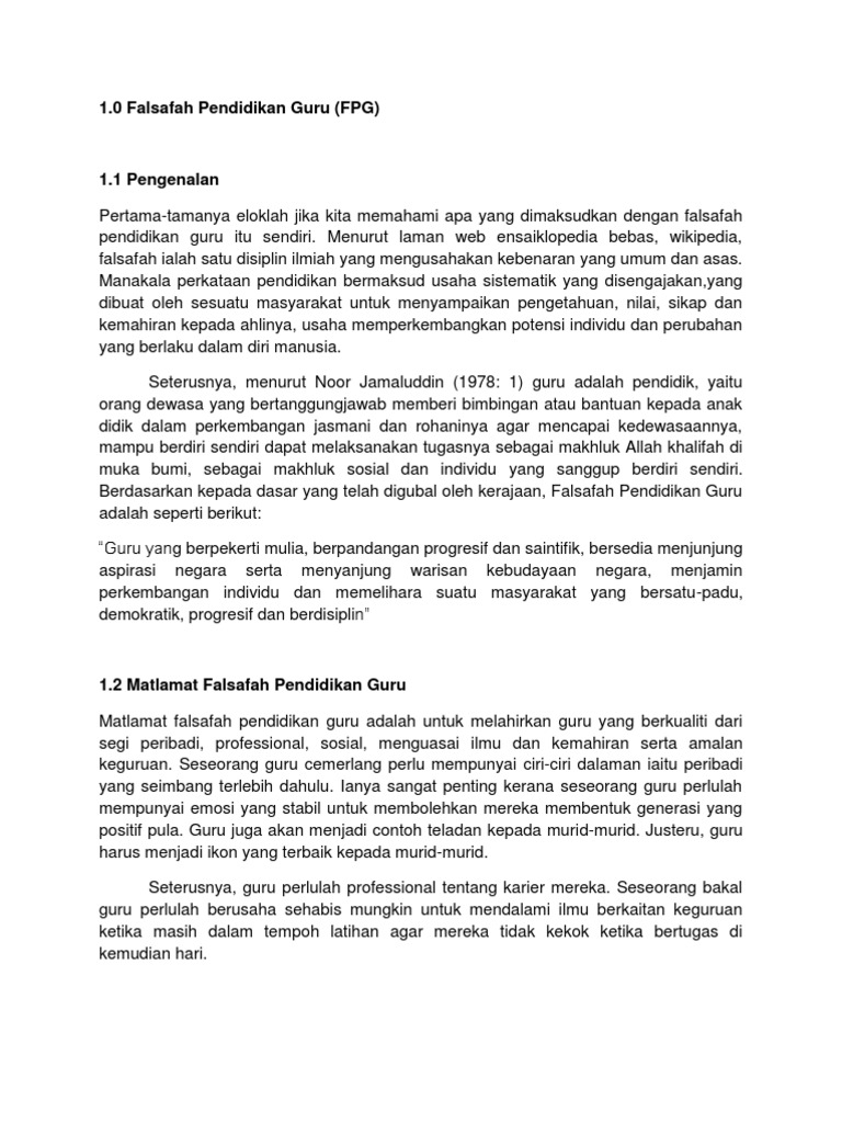 Falsafah Pendidikan Guru (FPG) | PDF