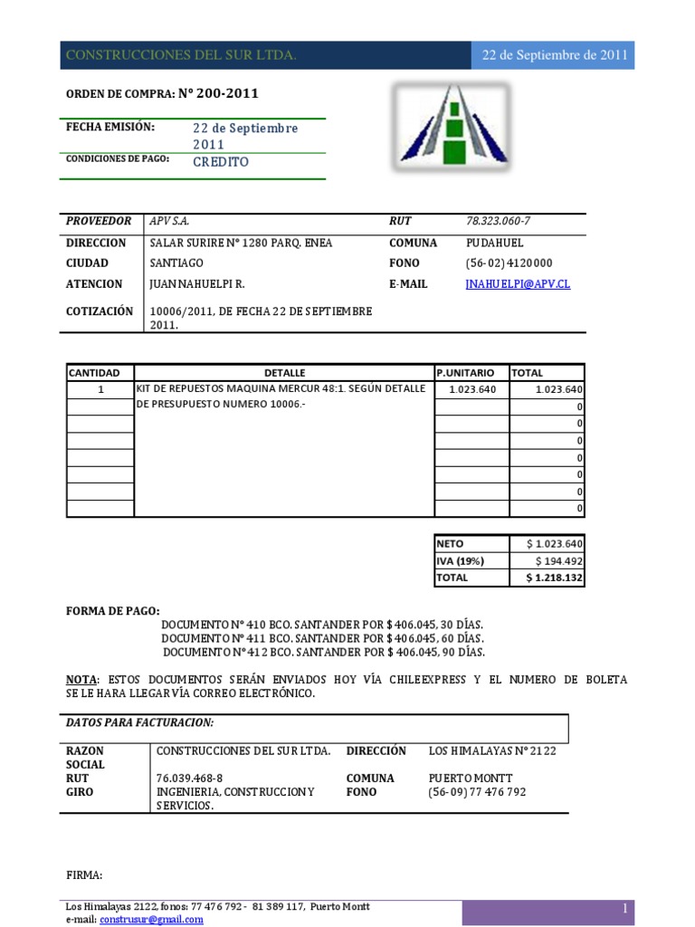 modelo orden de compra