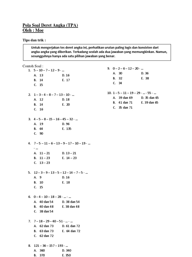 Pola Soal Deret Angka | PDF